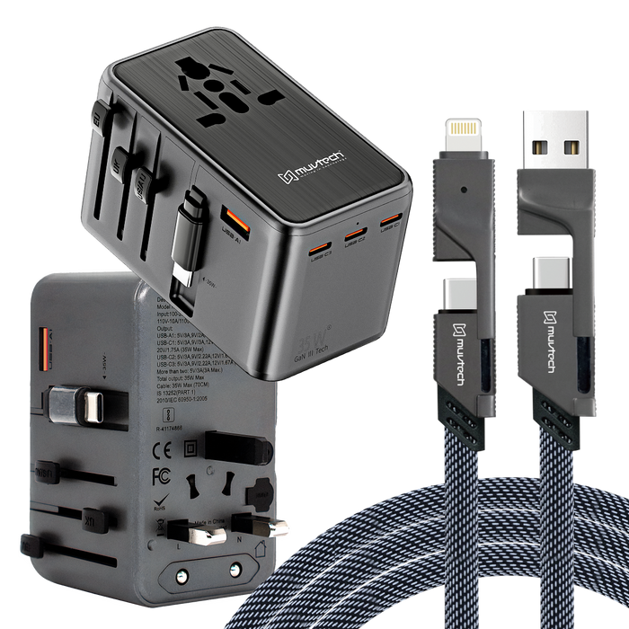 Travel Charging Combo – World Traveller Pro 35W PD Universal Adapter